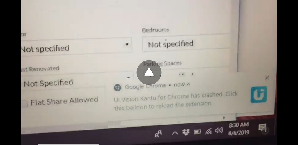 Ui Vision Kantu For Chrome Has Crashed Click This Balloon To Reload The Extension Error Ui