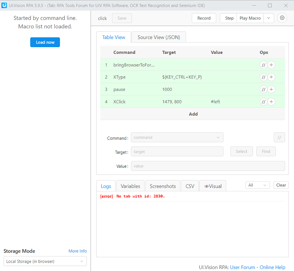 No tab with id error when running macros from command line - Bug Reports - Ui.Vision, AI & OCR ...