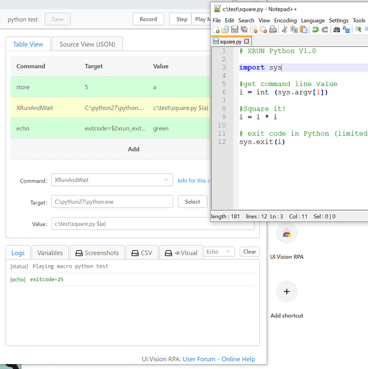 How to call python script in UIVision - Ui.Vision - 👋 Ui.Vision, AI ...