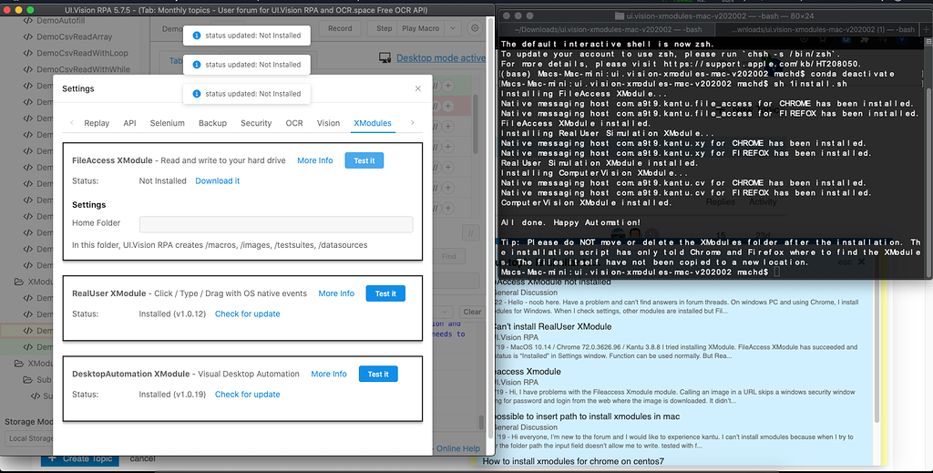 I can't able to install the FileAccess XModule - Read and write - HowTo - Ui.Vision, AI & OCR ...