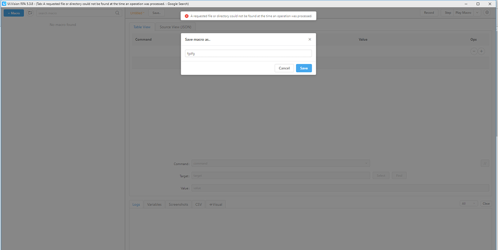 A requested file or directory could not be found at the time an ...